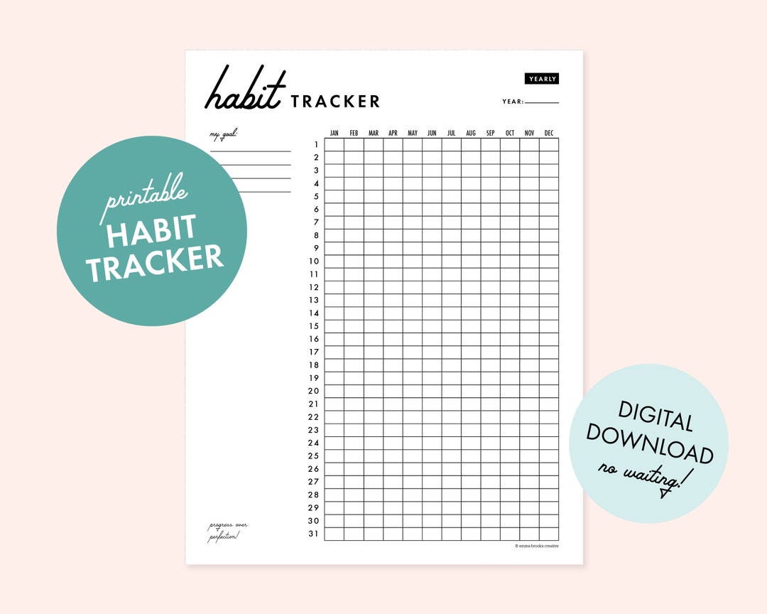 Habit Tracker Printable Aesthetic Monthly & Yearly Goals Tracker Daily ...