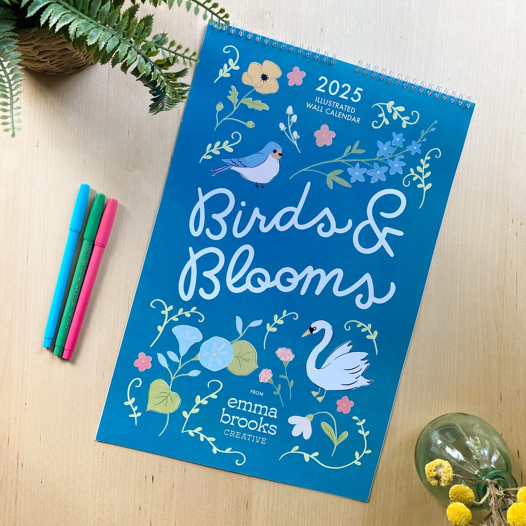 2025 Illustrated "birds & Blooms" - Birth Month Flowers and Birds Wall ...