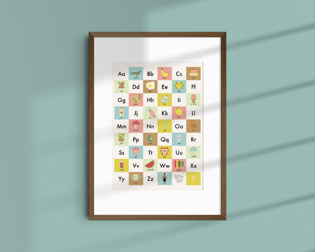 Alphabet Poster Printable Wall Art - Colorful Illustrated Midcentury ...