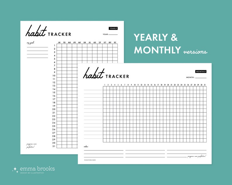 Habit Tracker Printable Aesthetic Monthly & Yearly Goals Tracker Daily ...