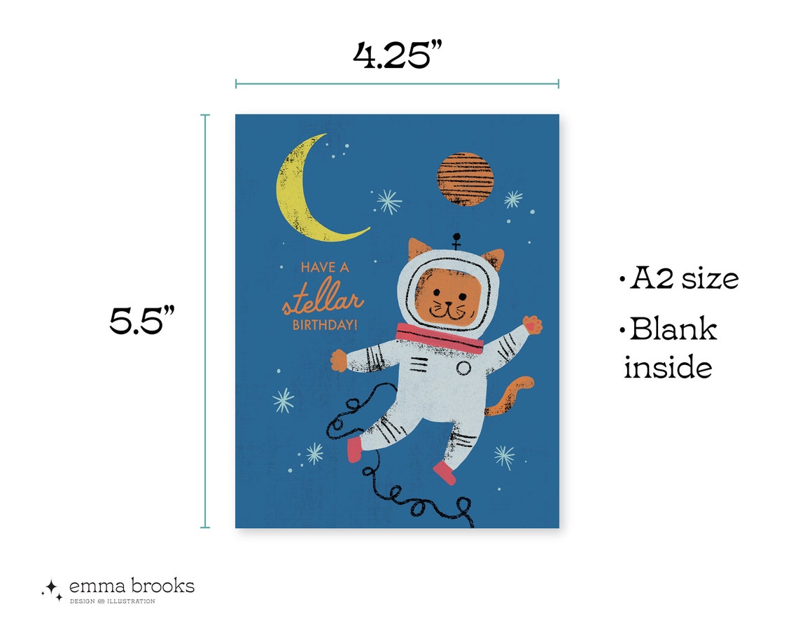 Astronaut Cat Birthday Card: Stellar Space Theme for Kids - Etsy