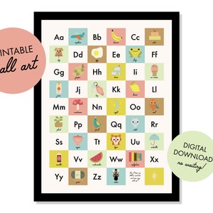 Alphabet Poster Printable Wall Art - Colorful Illustrated Midcentury ...