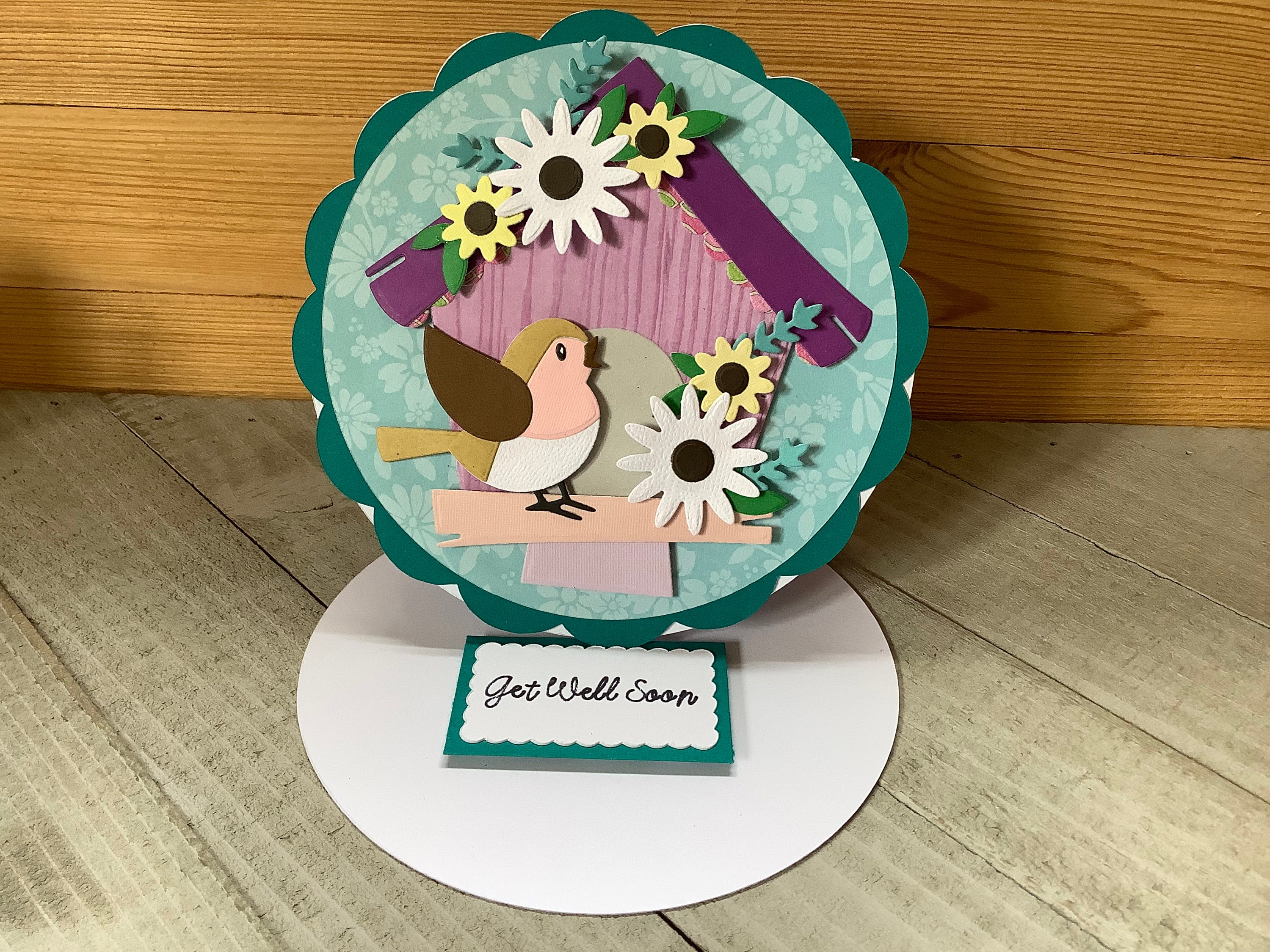 Handmade Round Easel Get Well Card BIRD and BIRDHOUSE - Etsy