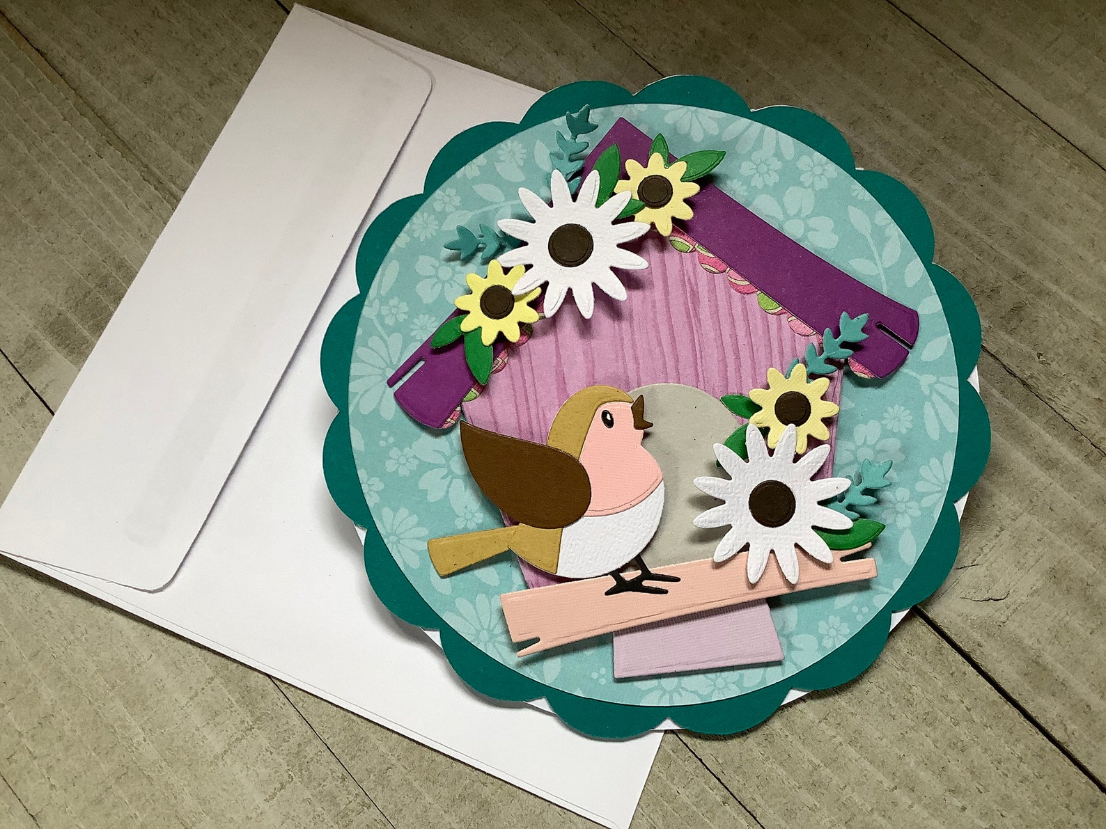 Handmade Round Easel Get Well Card BIRD and BIRDHOUSE - Etsy