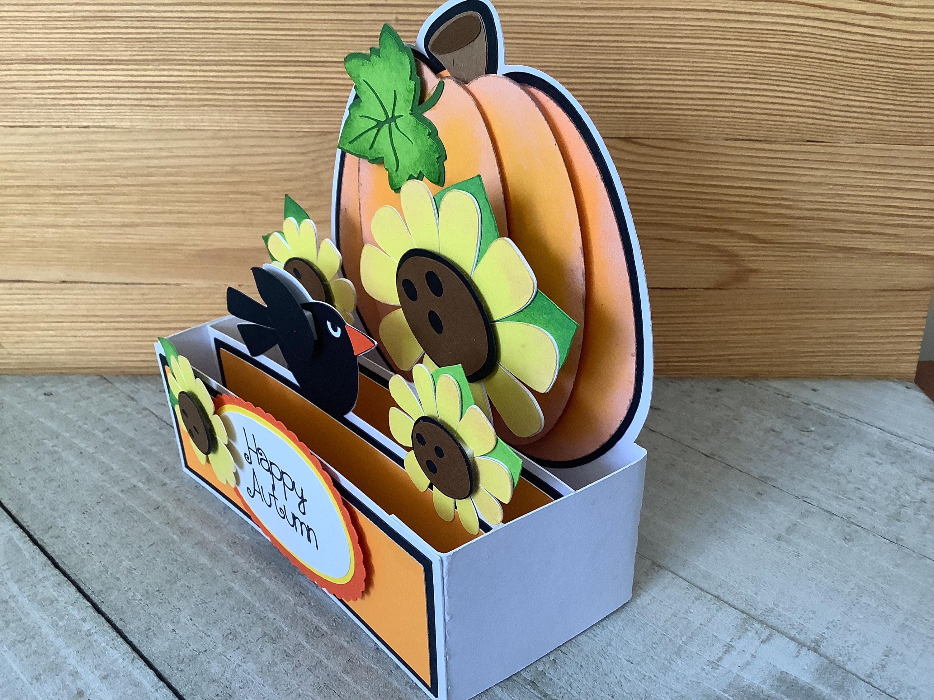 Autumn Fall Greeting Card Pop up Box 3D Pumpkin, Sunflowers and Crow ...
