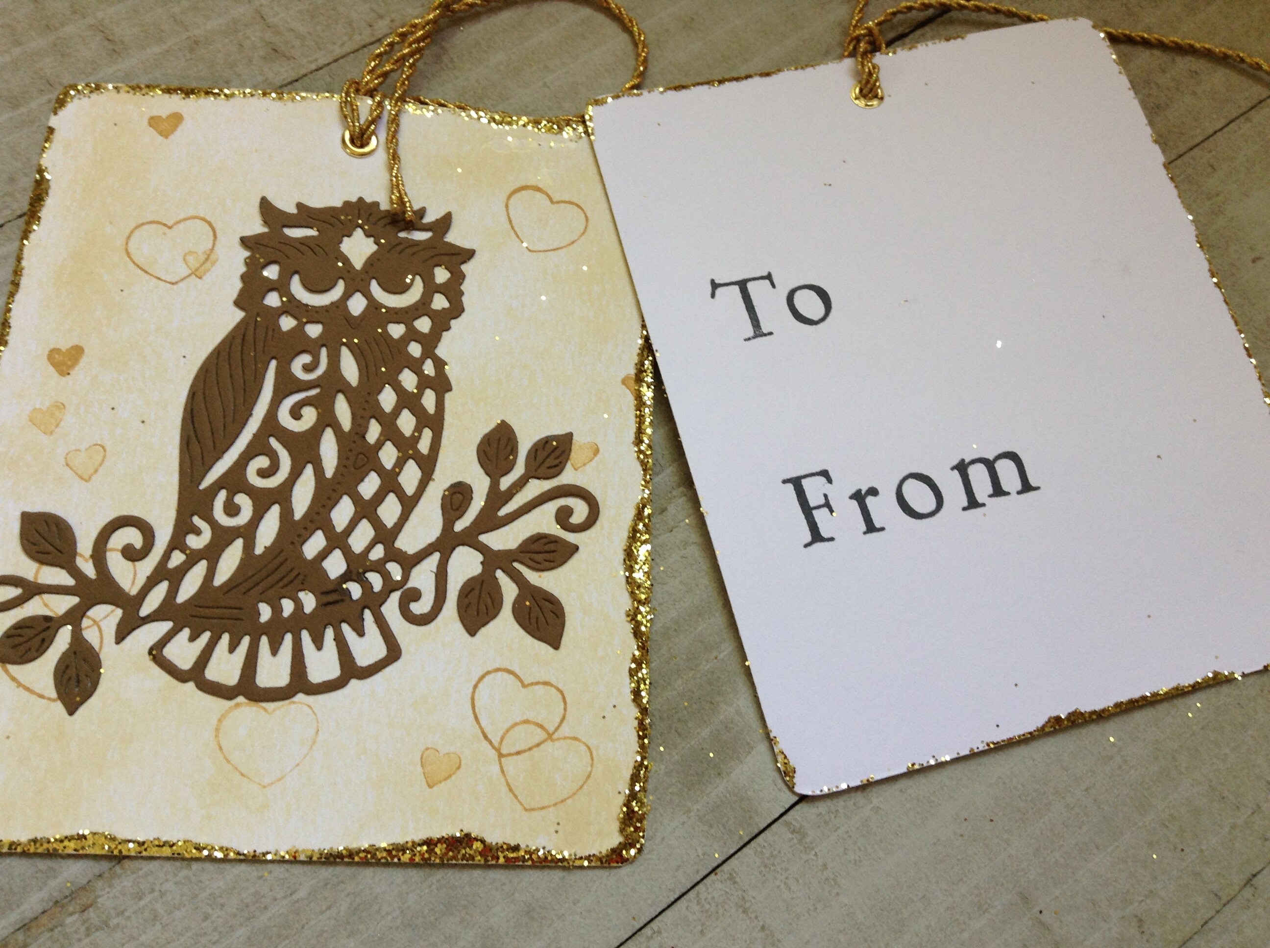 Handmade Large GLITTER OWL Gift Tags, Package Name Tags, Filigree Owls ...