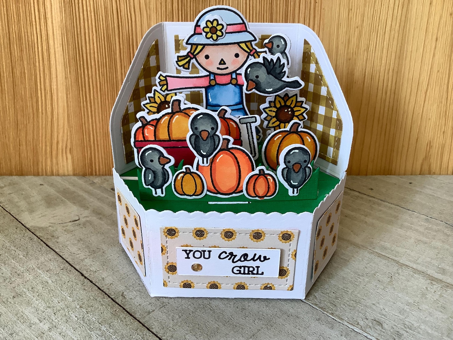 Handmade Platform Pop up Box Greeting Card AUTUMN GIRL SCARECROW ...