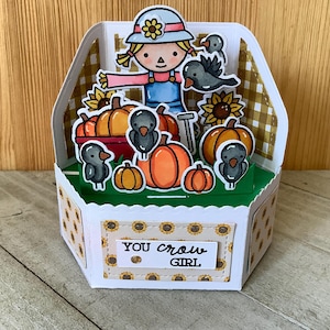 Handmade Platform Pop up Box Greeting Card AUTUMN GIRL SCARECROW ...