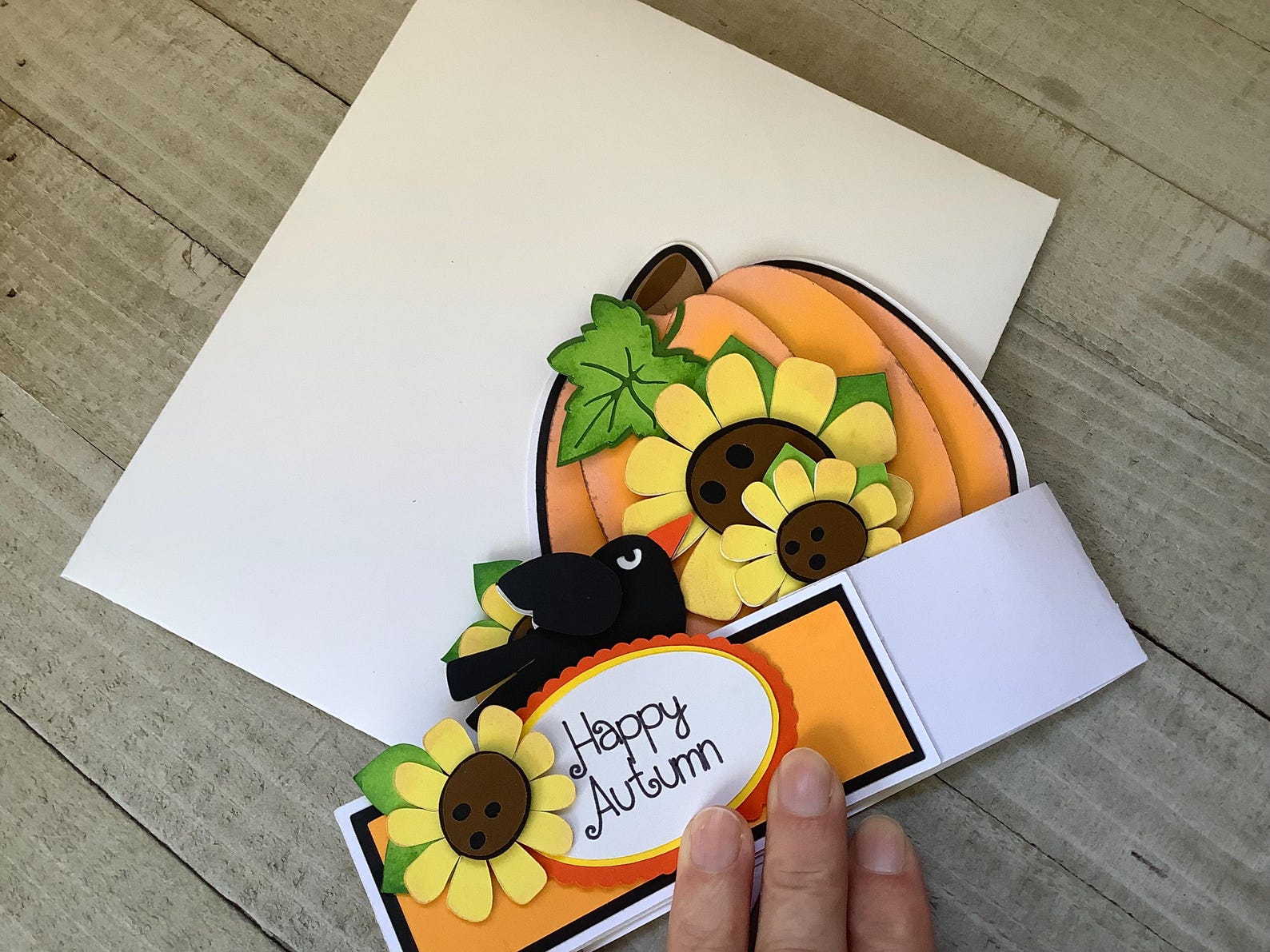 Autumn Fall Greeting Card Pop up Box 3D Pumpkin, Sunflowers and Crow ...