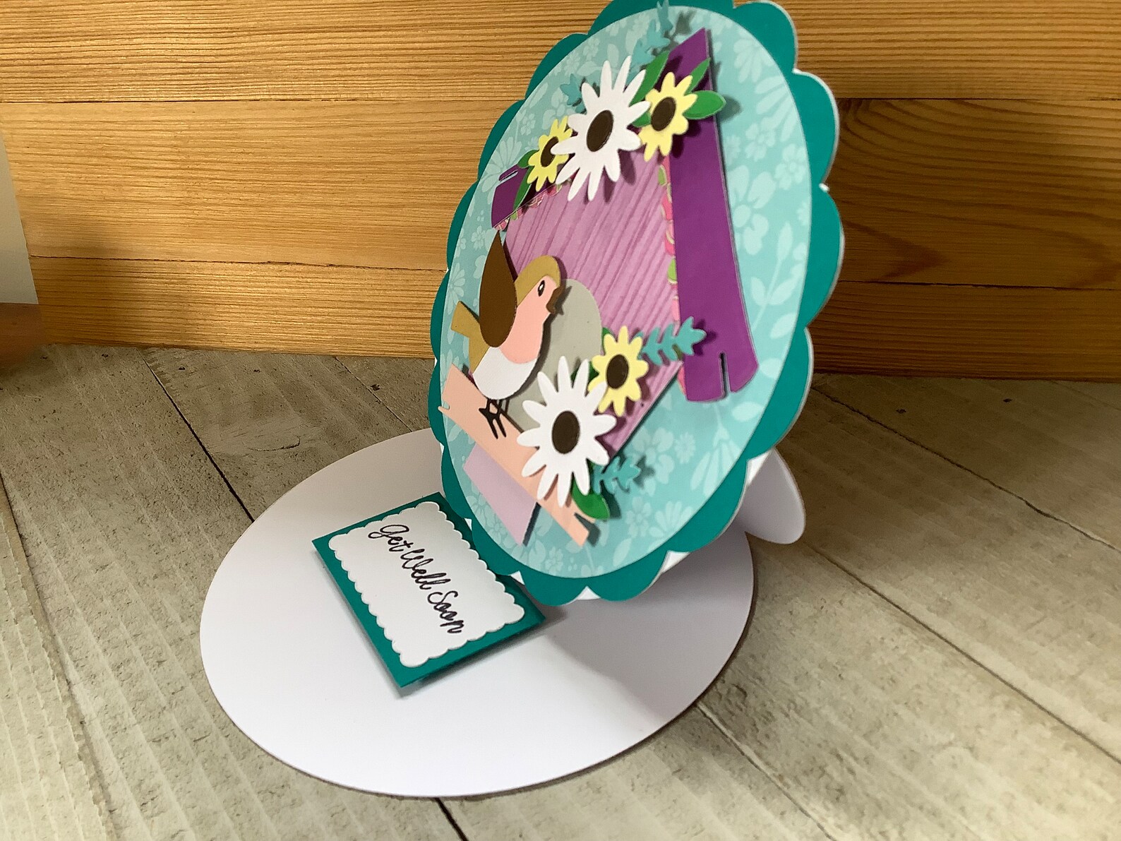Handmade Round Easel Get Well Card BIRD and BIRDHOUSE - Etsy