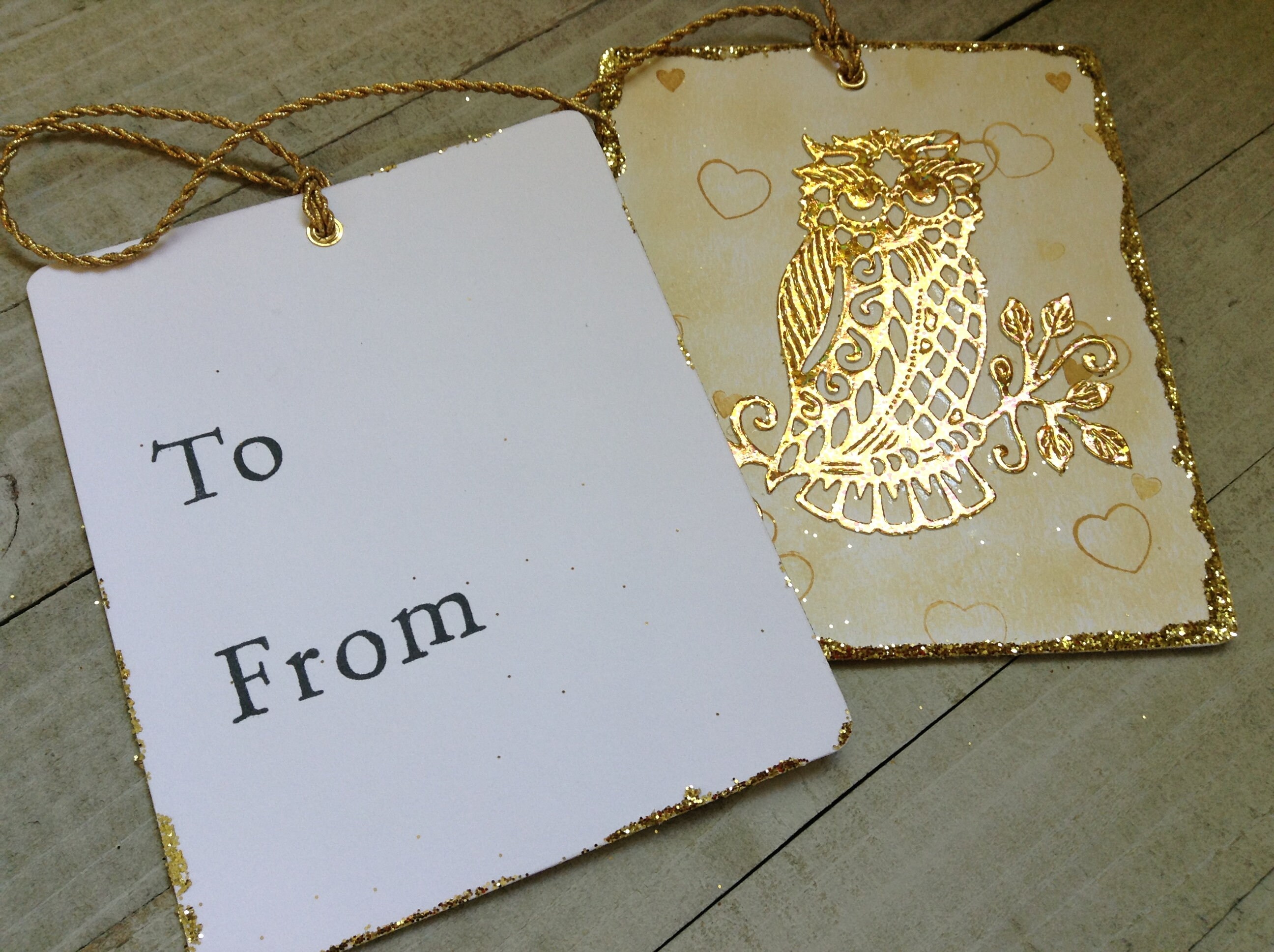 Handmade Large GLITTER OWL Gift Tags, Package Name Tags, Filigree Owls ...