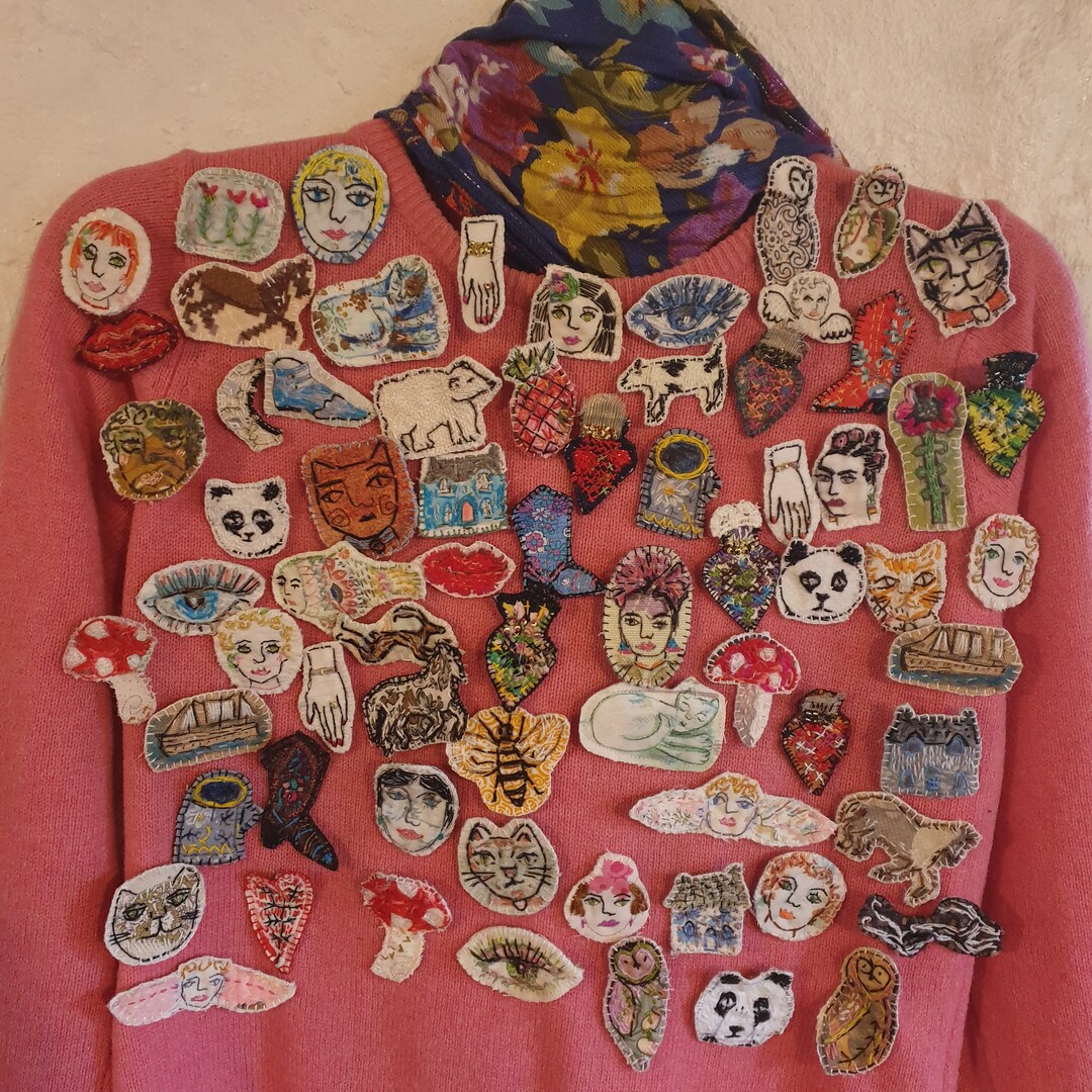 Embroidery Brooch Pin Hand Stitched Original Patch Etsy