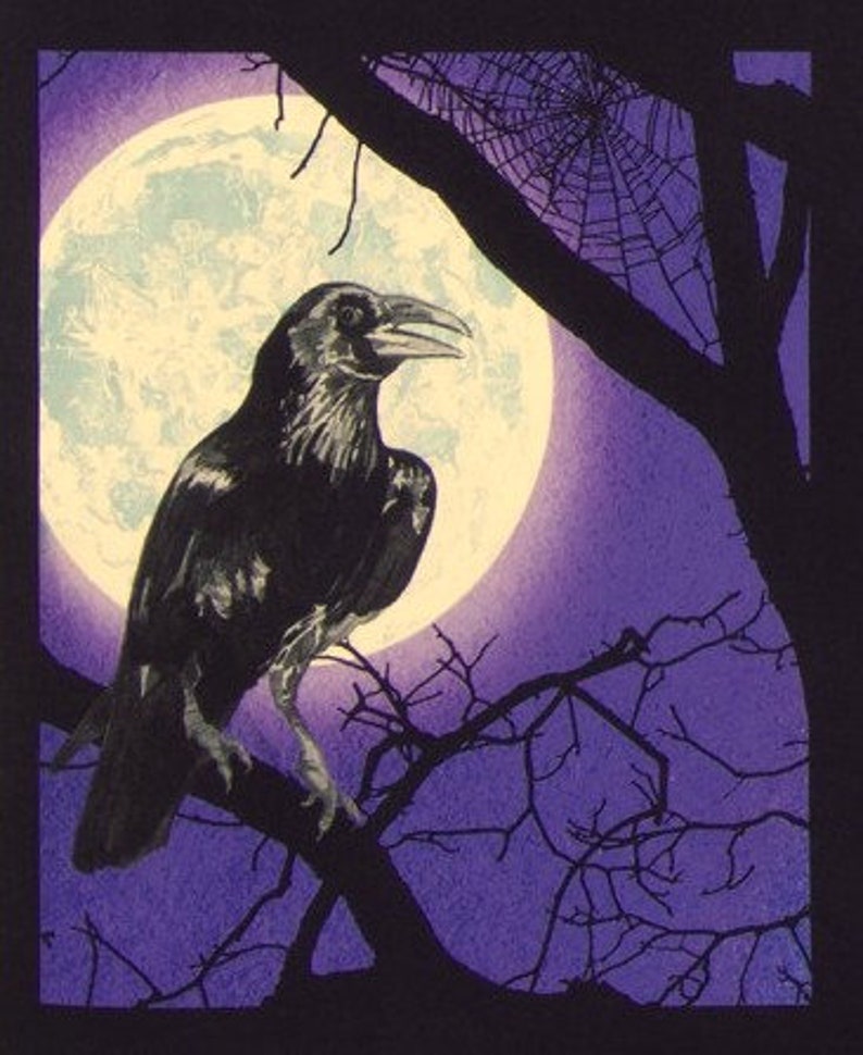 Purple Raven Quilt Panel-Raven Moon-Kaufman-Halloween | Etsy