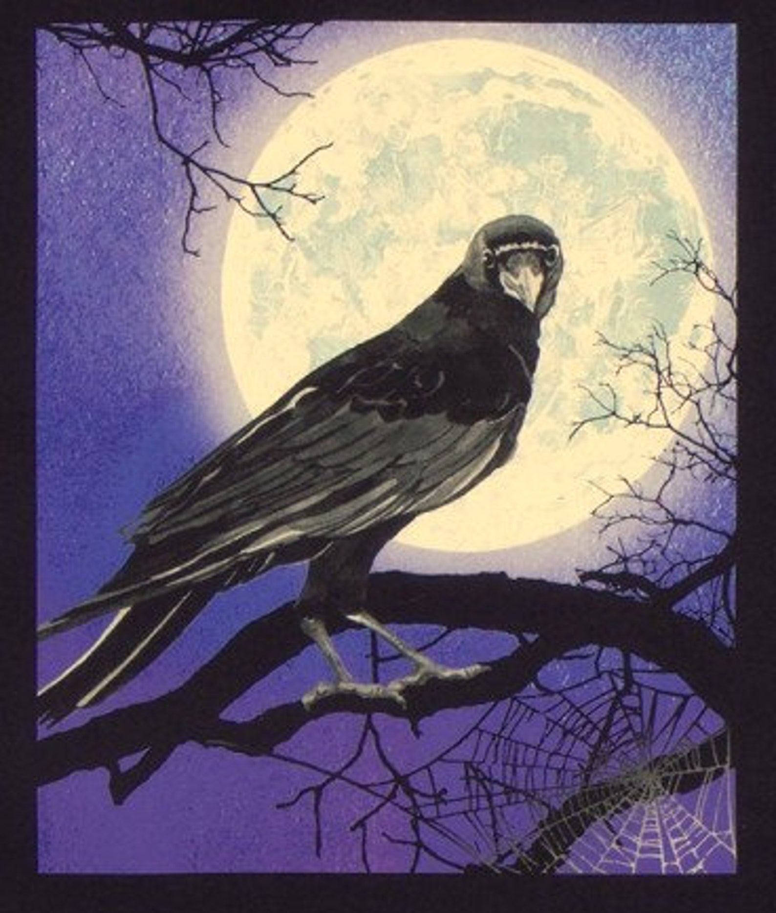 Purple Raven Quilt Panel-Raven Moon-Kaufman-Halloween | Etsy