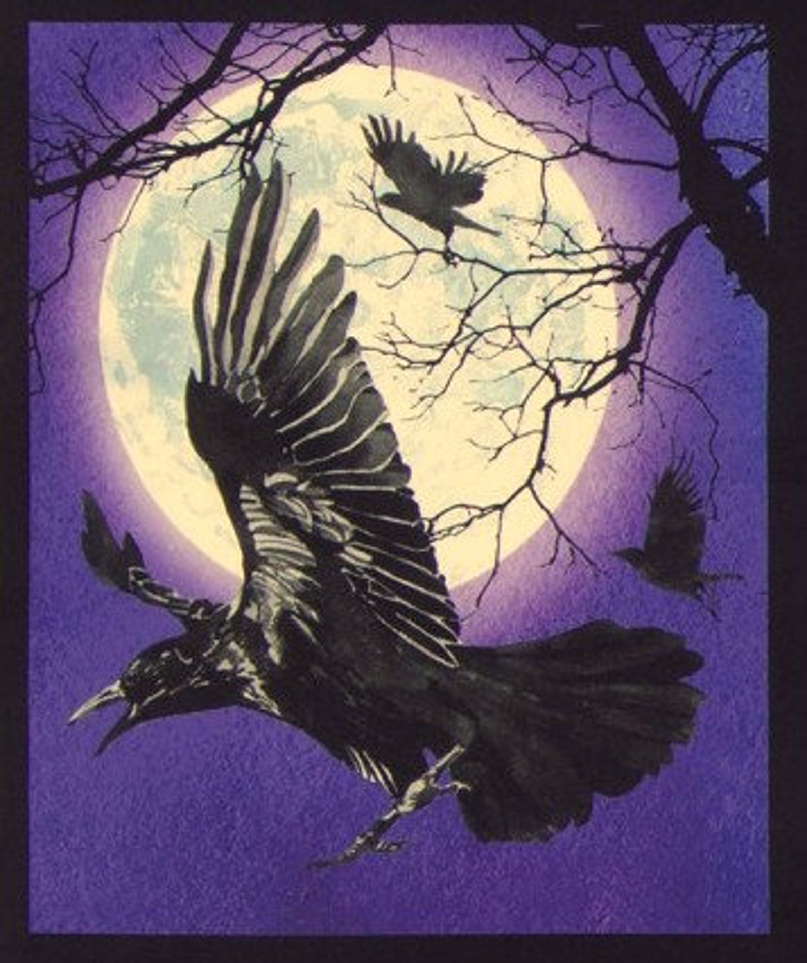 Purple Raven Quilt Panel-Raven Moon-Kaufman-Halloween | Etsy
