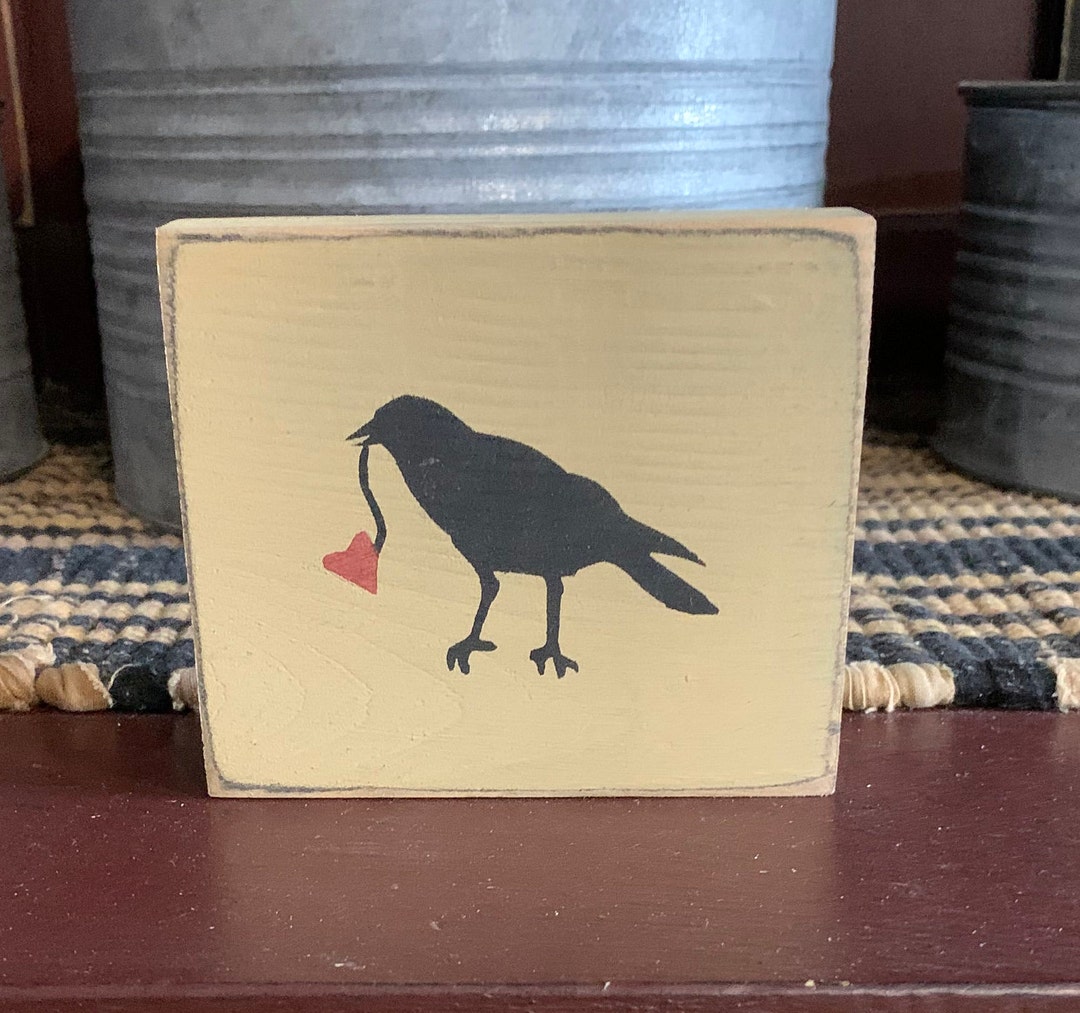 Primitive Country Crow With Heart 4” Shelf Sign - Etsy