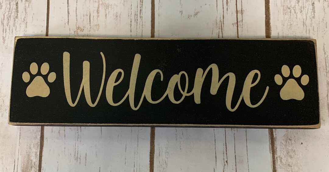Primitive Welcome With Paw Prints 12 " Sign - Etsy