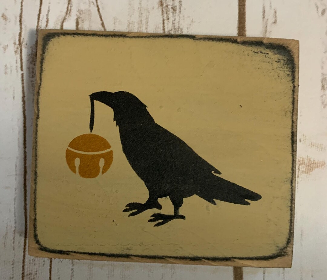 Primitive Country Crow With Jingle Bell 4” Shelf Sign - Etsy