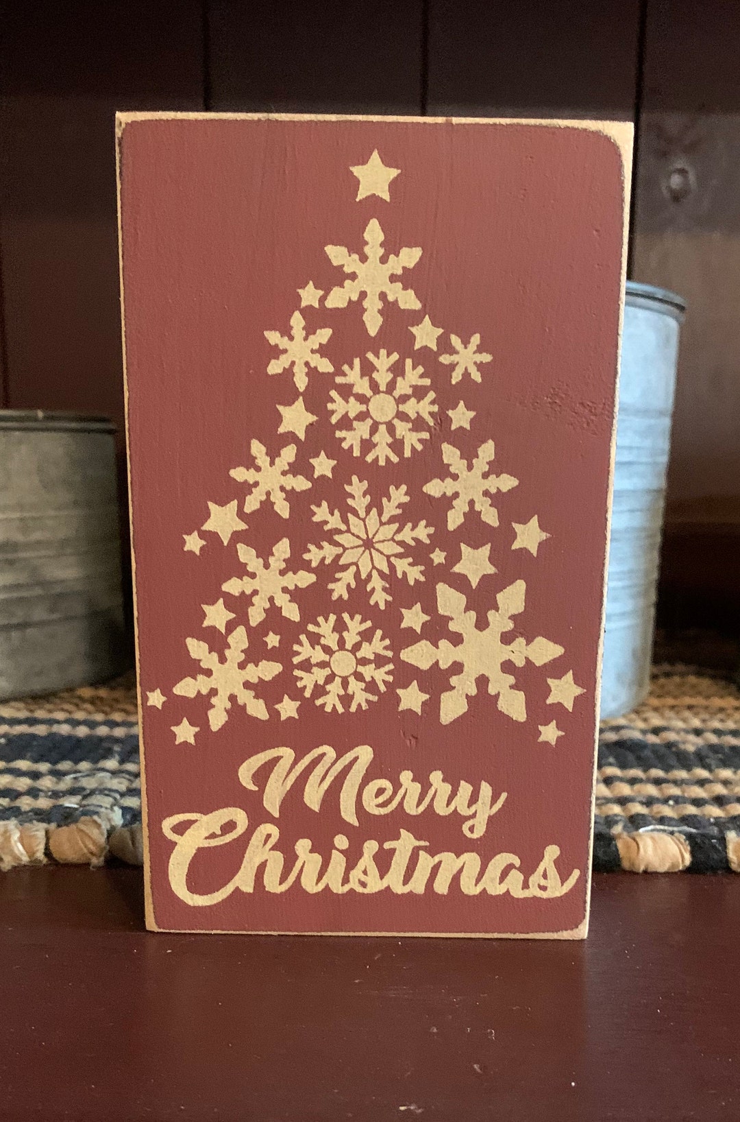 Primitive Country Merry Christmas Snowflake Tree 6”shelf Sign - Etsy