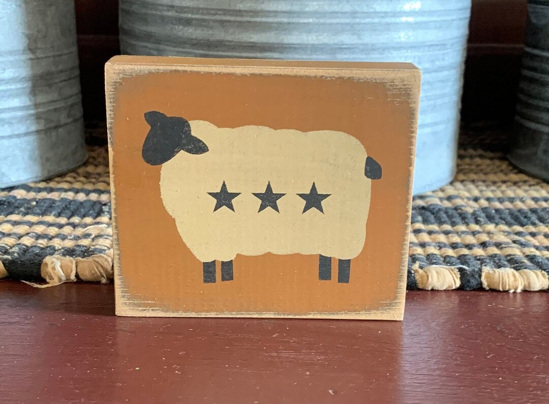 Primitive Country Sheep With Stars 4” Shelf Sign - Etsy