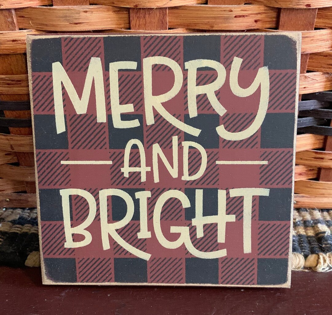 Primitive Country Merry & Bright Buffalo Plaid Mini Sq - Etsy