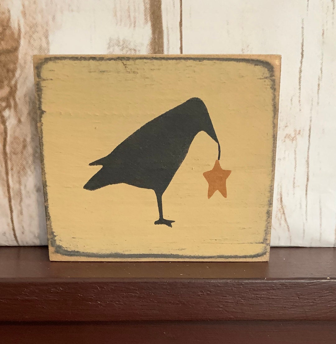 Primitive Country Crow With Star 4” Shelf Sign - Etsy