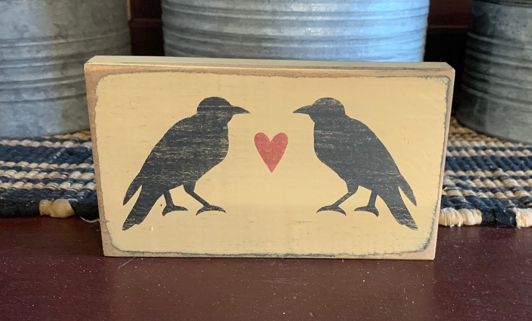 Primitive Country Crows With Heart 6” Shelf Sign Love - Etsy