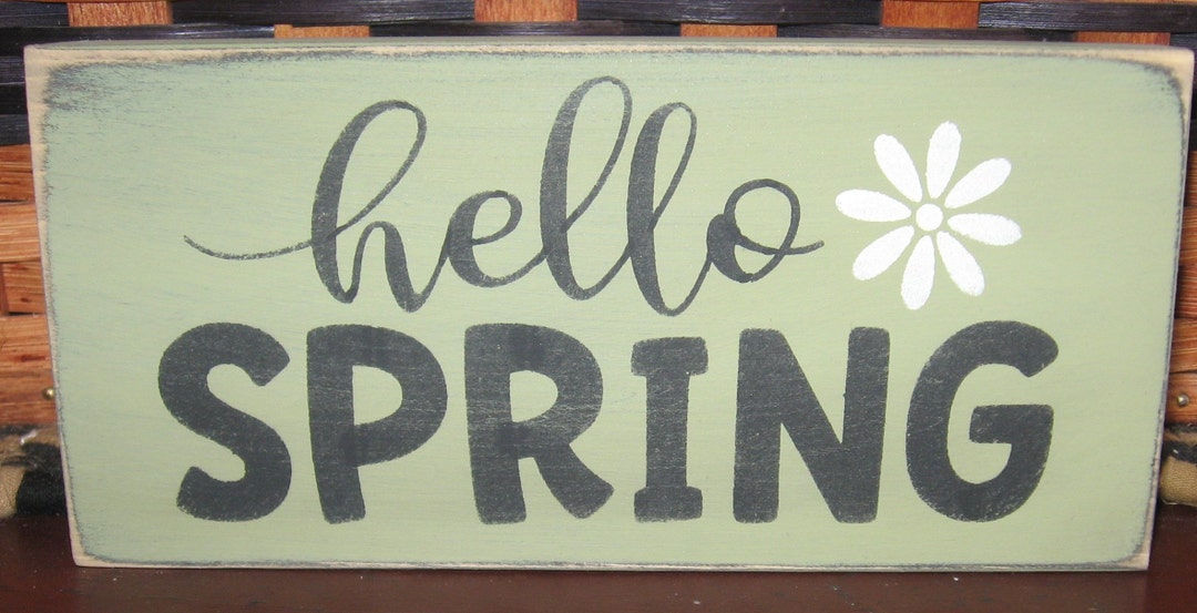 Primitive Country Hello Spring Shelf Sign - Etsy