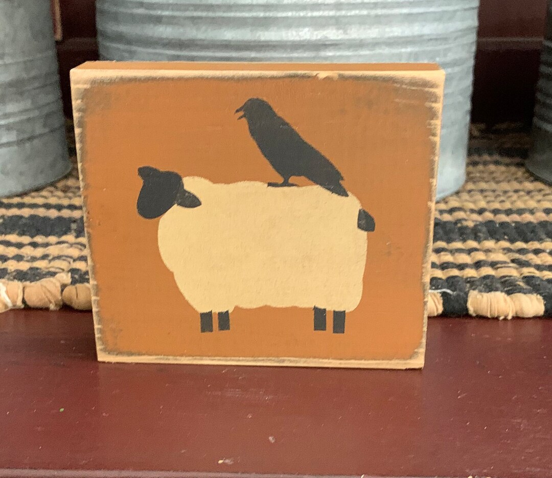 Primitive Country Sheep With Crow 4” Shelf Sign - Etsy