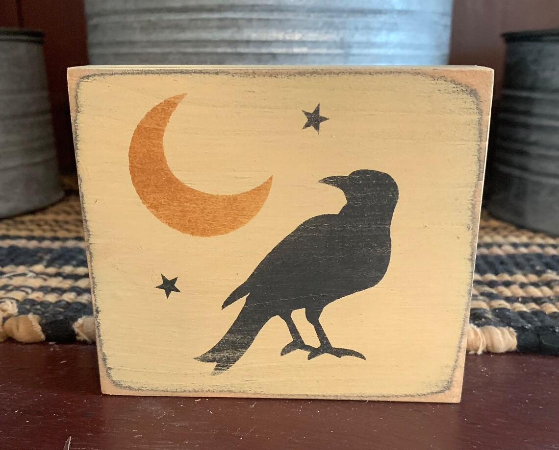 Primitive Country Crow -moon 4” Shelf Sign - Etsy