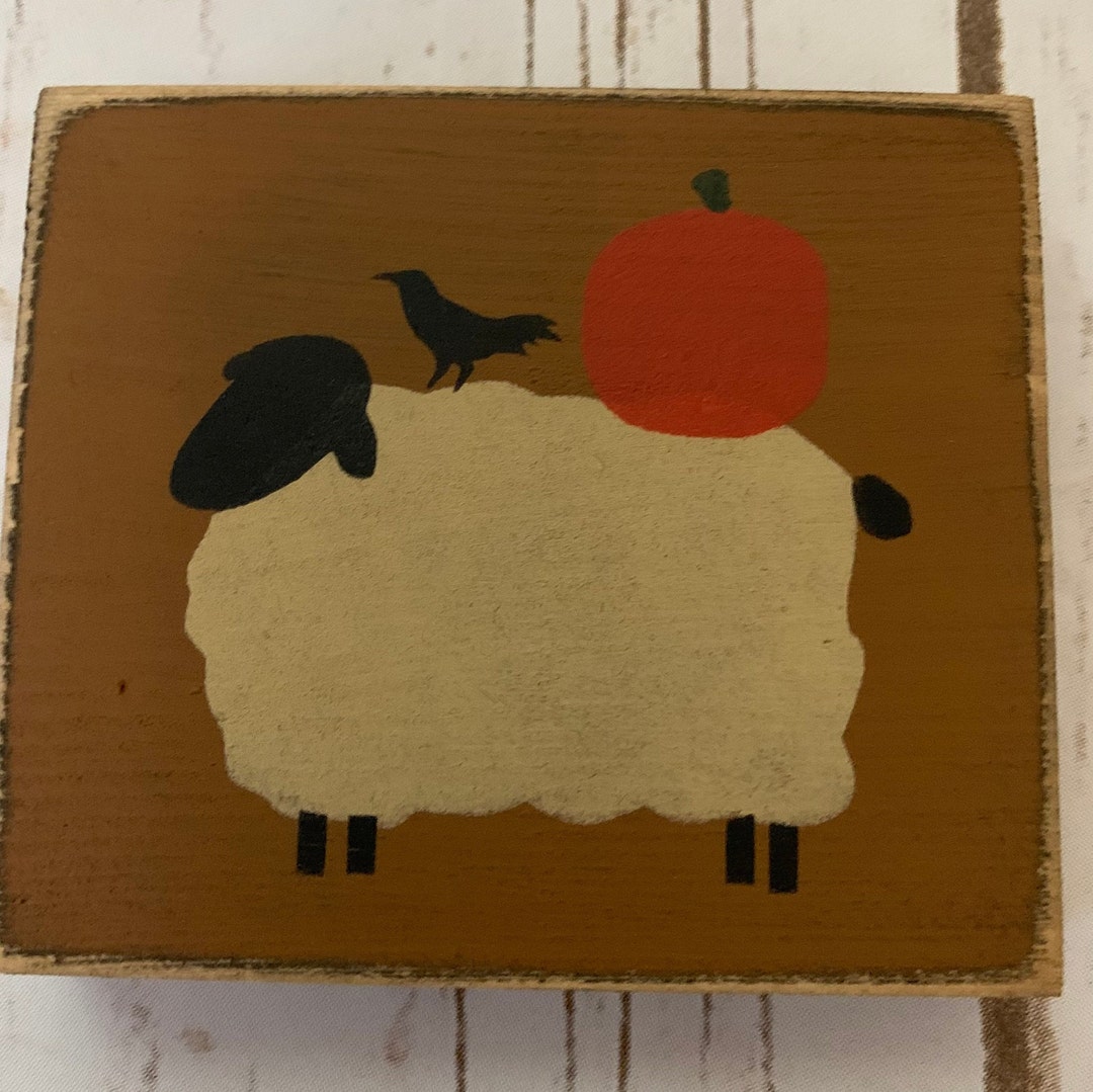 Primitive Country Sheep With Pumpkin Fall-autumn 4” Shelf Sign Crow - Etsy