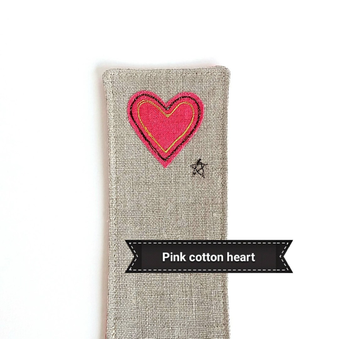 Embroidered Pink Heart Linen Bookmark. A Unique Anniversary - Etsy UK