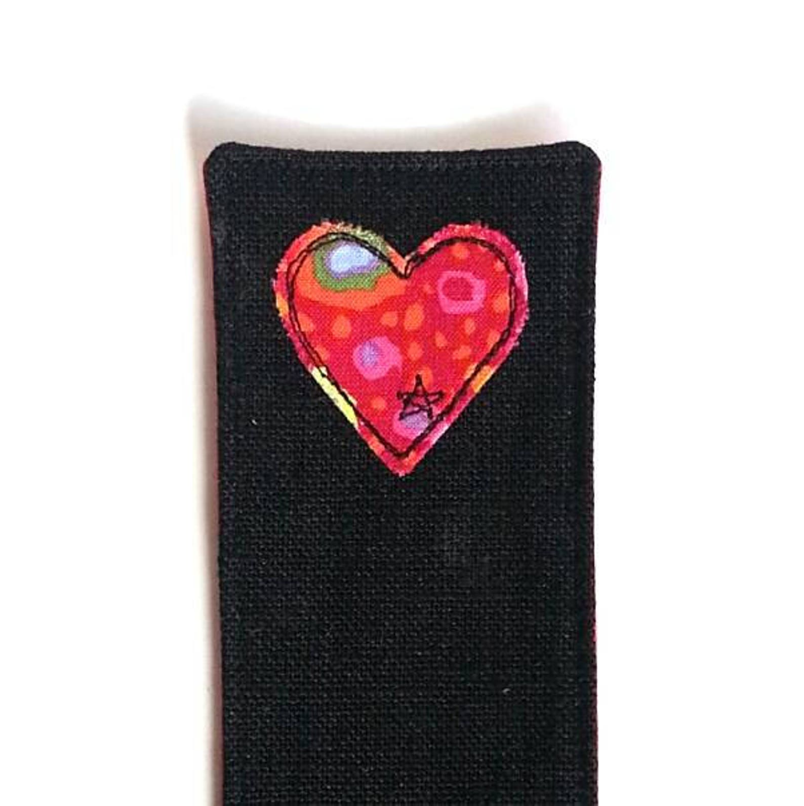 Black Linen Bookmark With Freehand Embroidered Red Patterned - Etsy