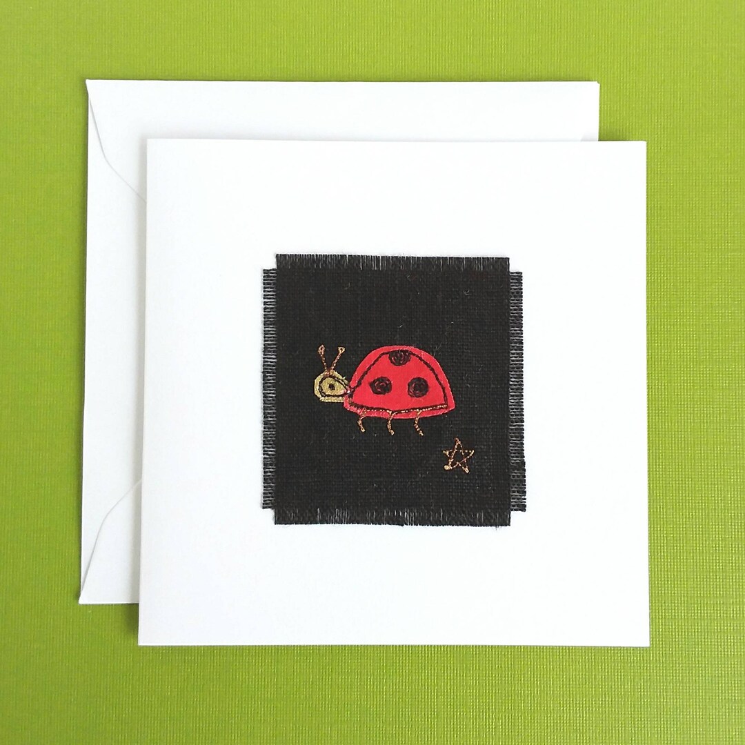 Handmade Embroidered Ladybird Card, Blank Note Card - Etsy UK