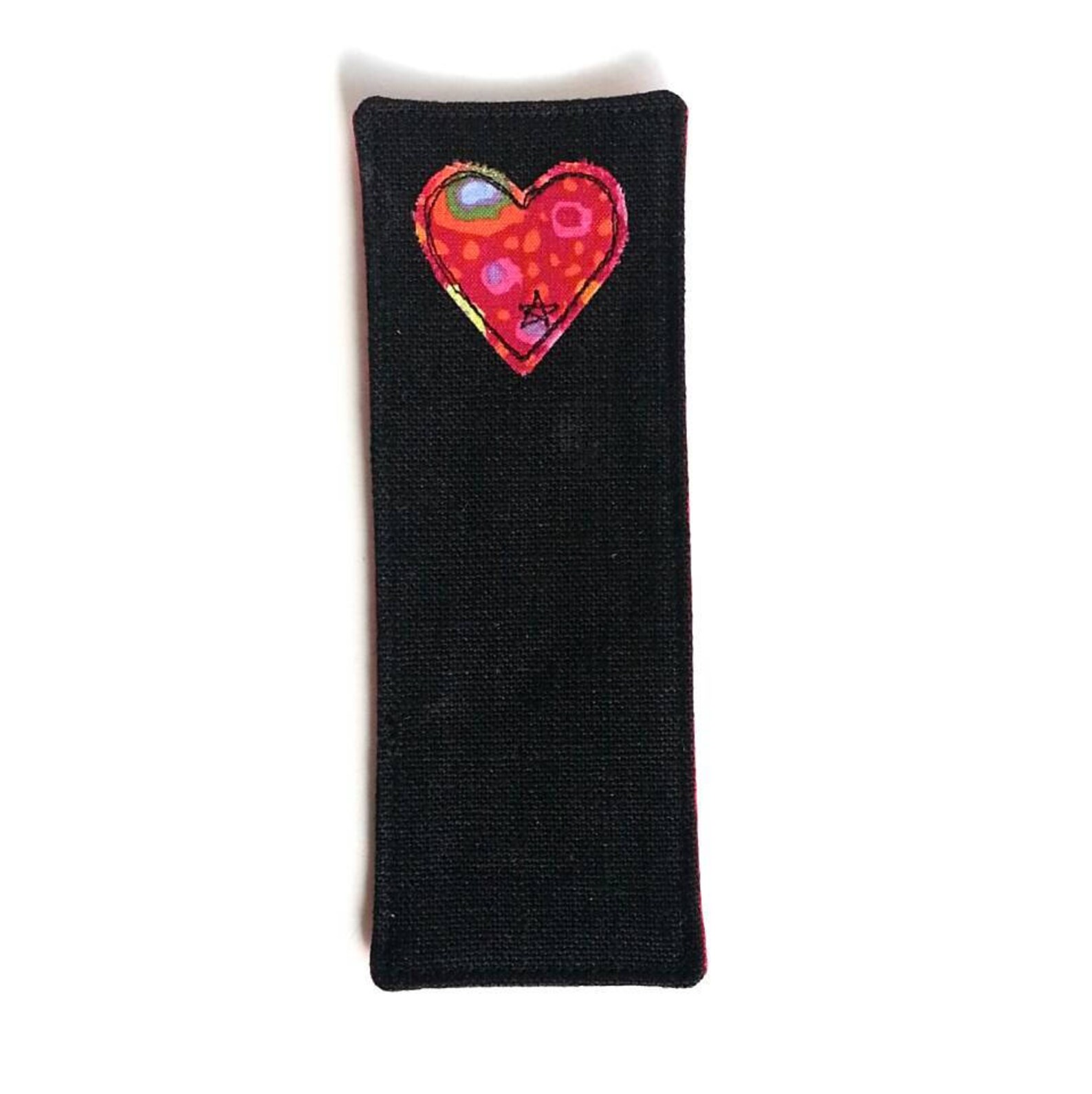 Black Linen Bookmark With Freehand Embroidered Red Patterned - Etsy