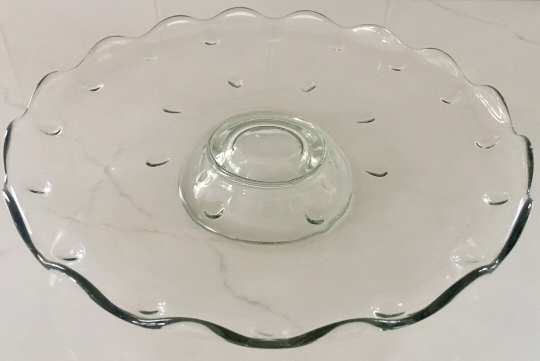 Vintage MCM Round Cake Plate Pressed Glass - Etsy