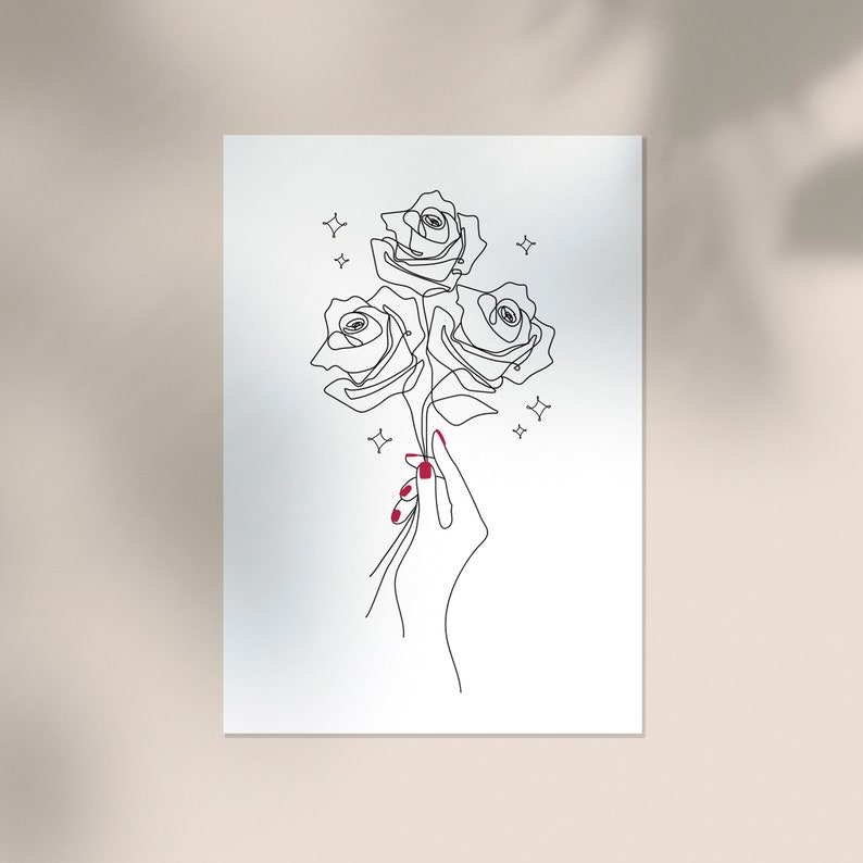 Flower Line Drawing Printable, Rose Line Drawing Digital Print ...