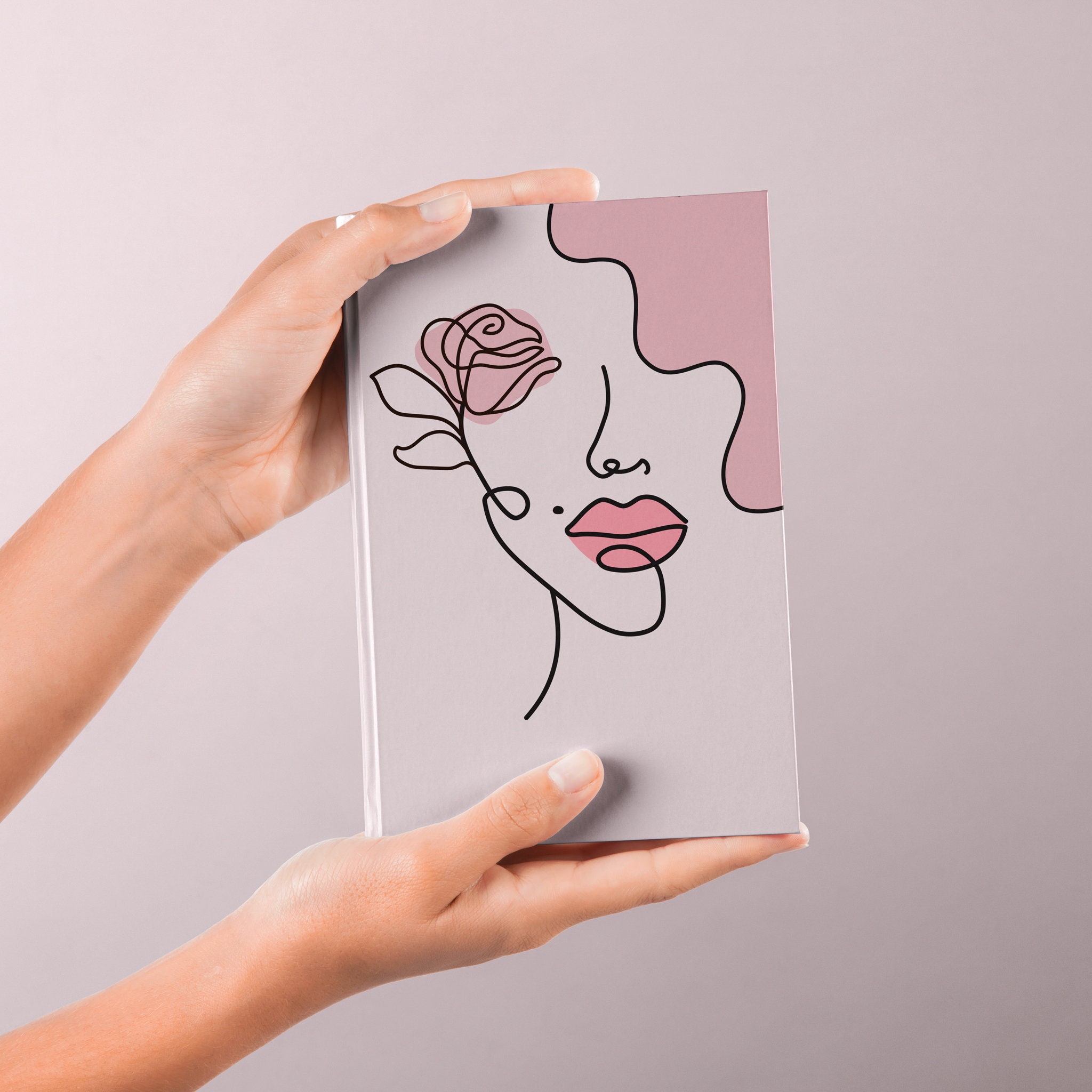 Rose Line Art Journal, Line Art Journal in Pink, Floral Girl Journal ...