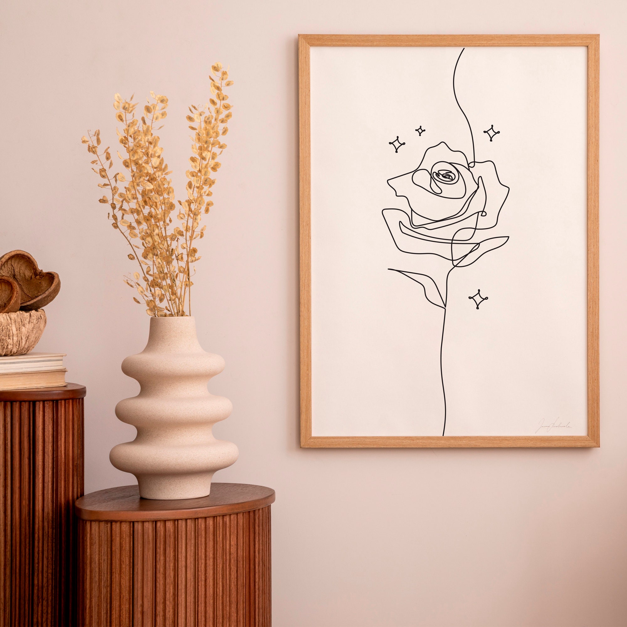 Single Rose Line Drawing, Printable Art, Rose Line Art, Nature Drawing ...