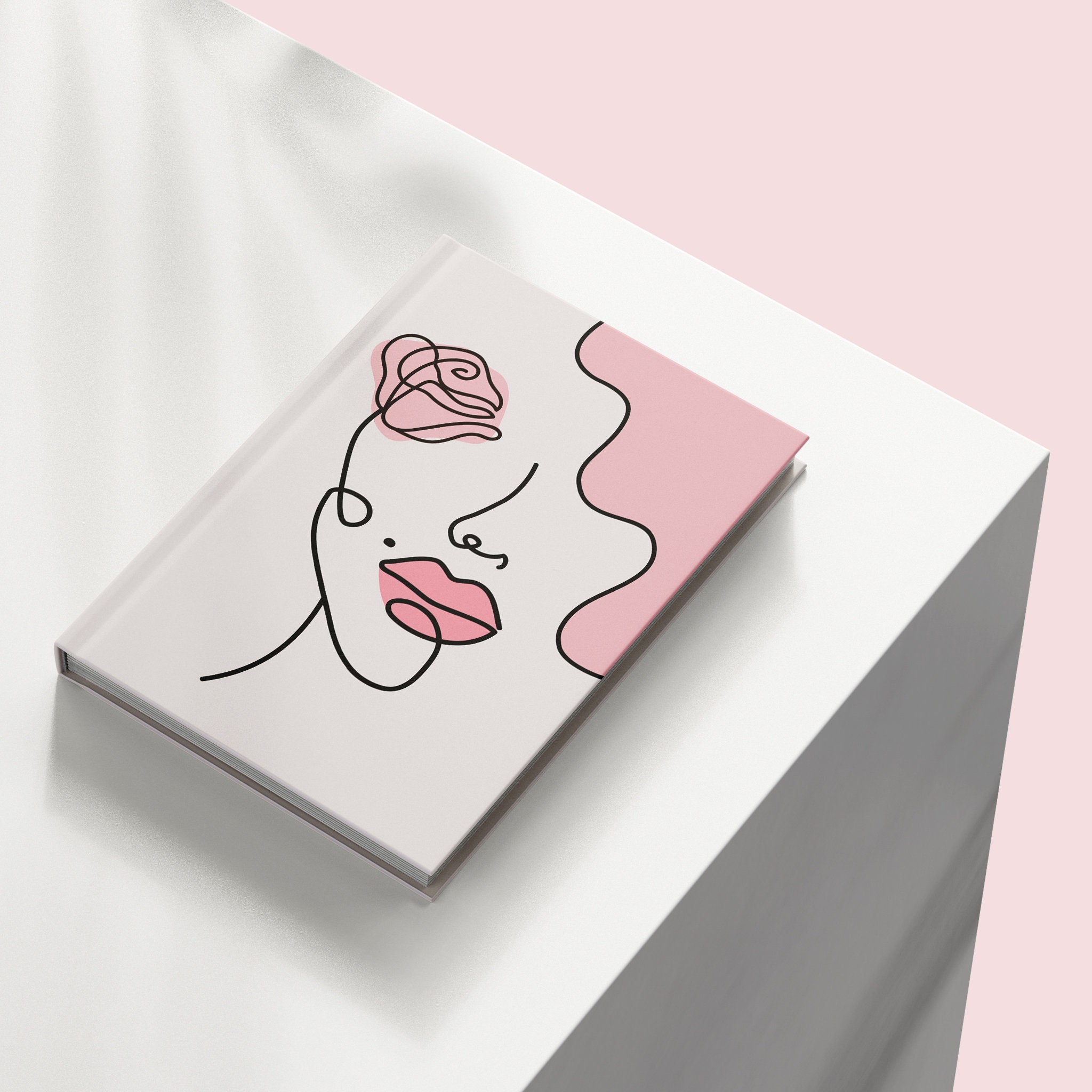 Rose Line Art Journal, Line Art Journal in Pink, Floral Girl Journal ...
