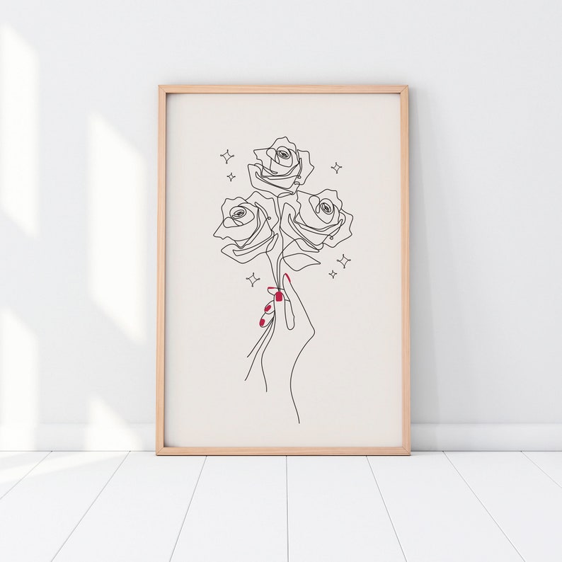 Flower Line Drawing Printable, Rose Line Drawing Digital Print ...