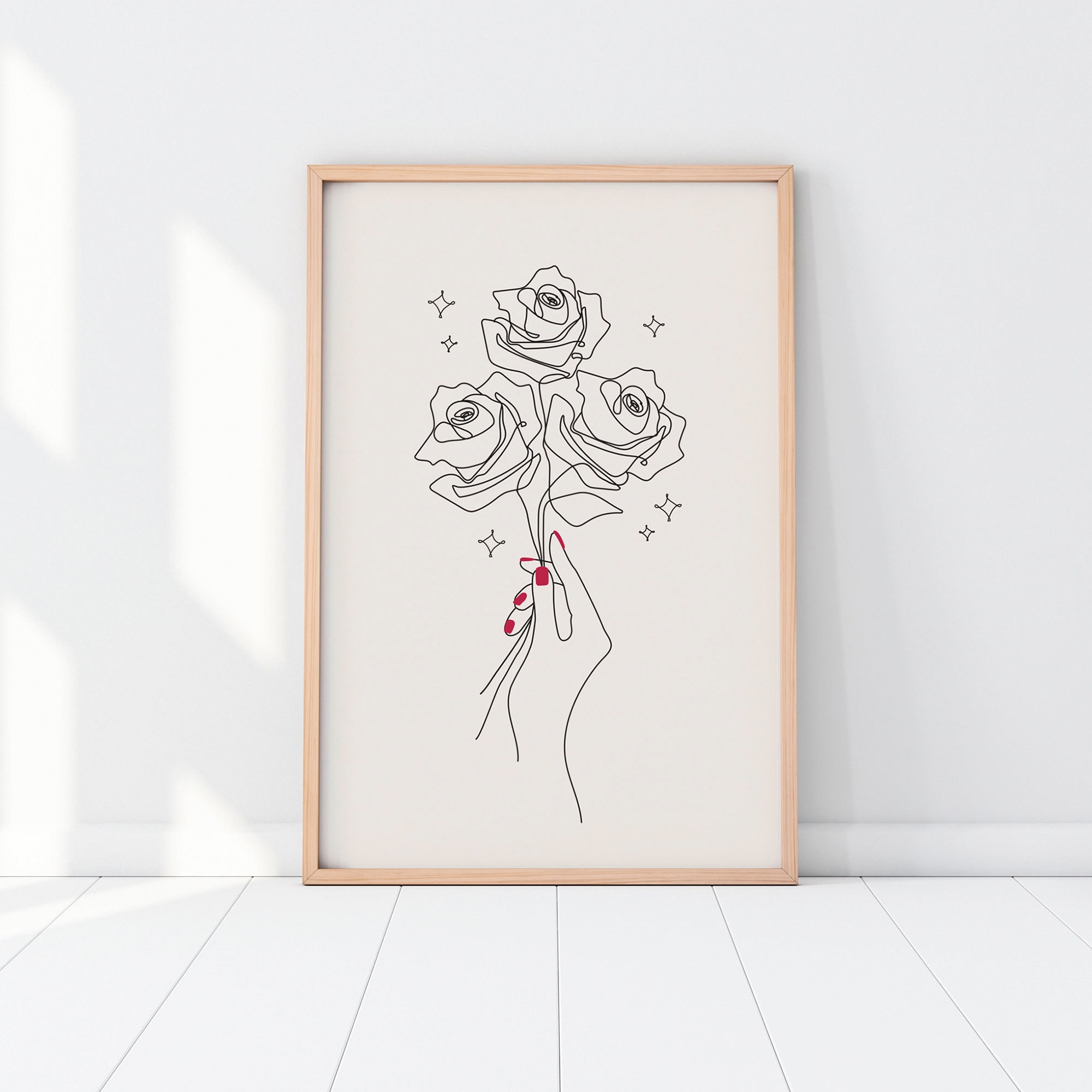 Flower Line Drawing Printable, Rose Line Drawing Digital Print ...