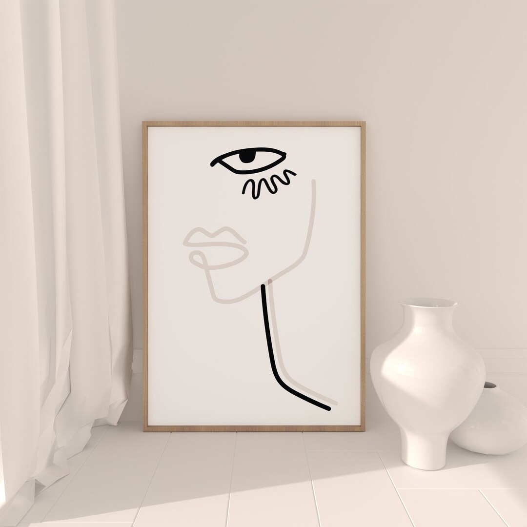 One Line Portrait Poster, Boho Line Art Face, Abstract Face Line Art ...