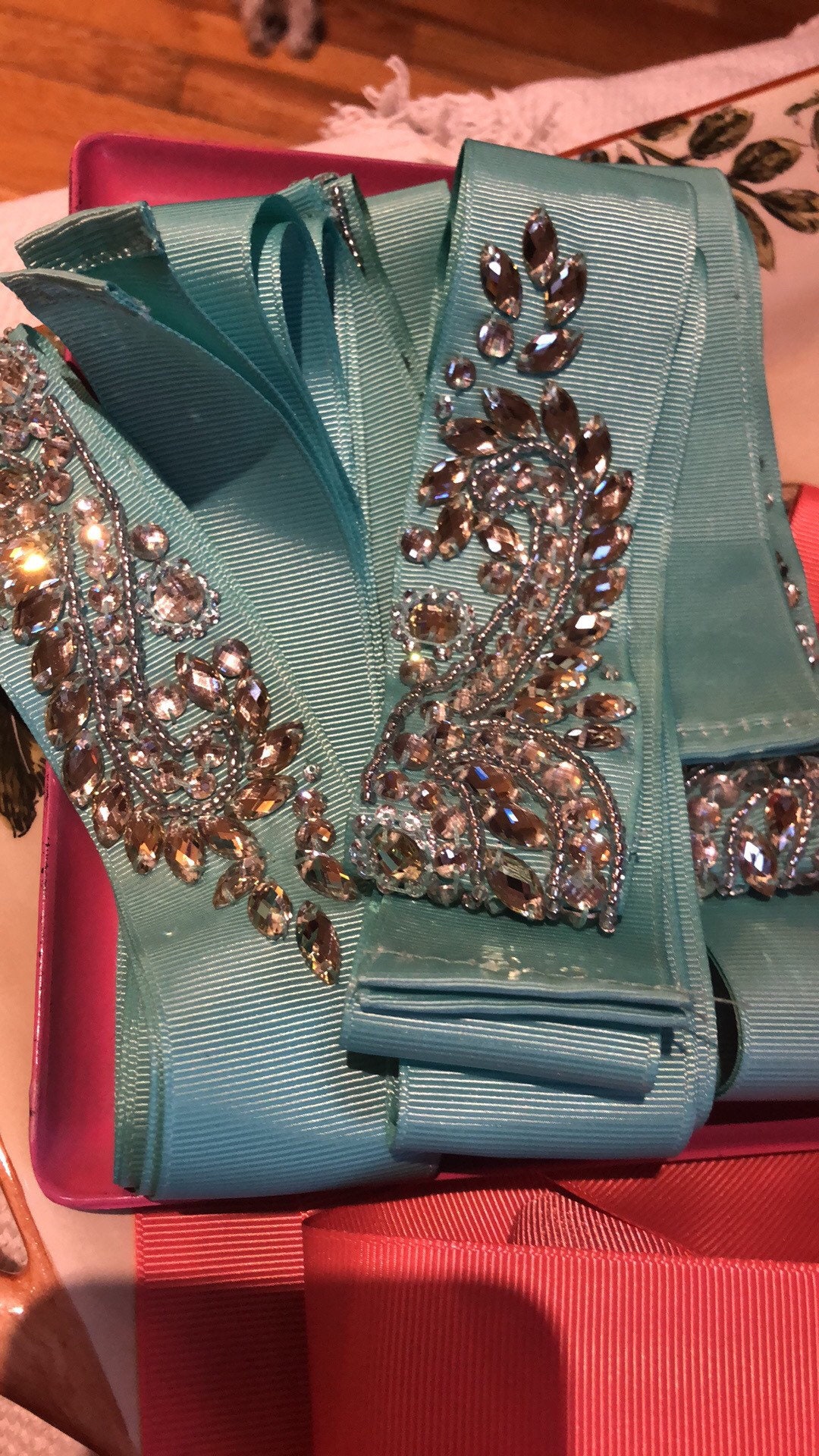 Embellished Coral Pink or Blue Ribbon 5.7 Yard in Length, 1 1/2” W ...