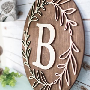 Wooden Round Monogram Sign With Laurels ~ Custom Wood Initial Circle ...