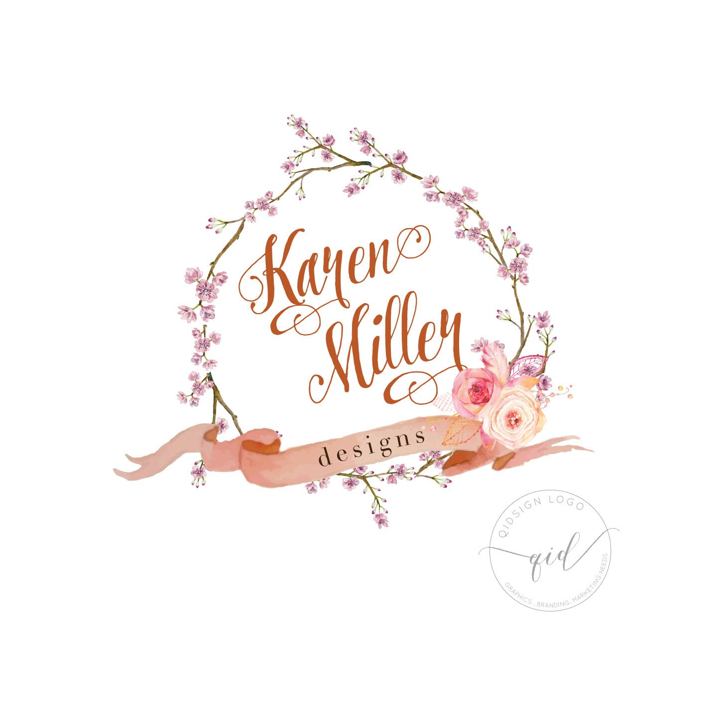 Flor corona Logo acuarela logo Vintage floral insignia | Etsy