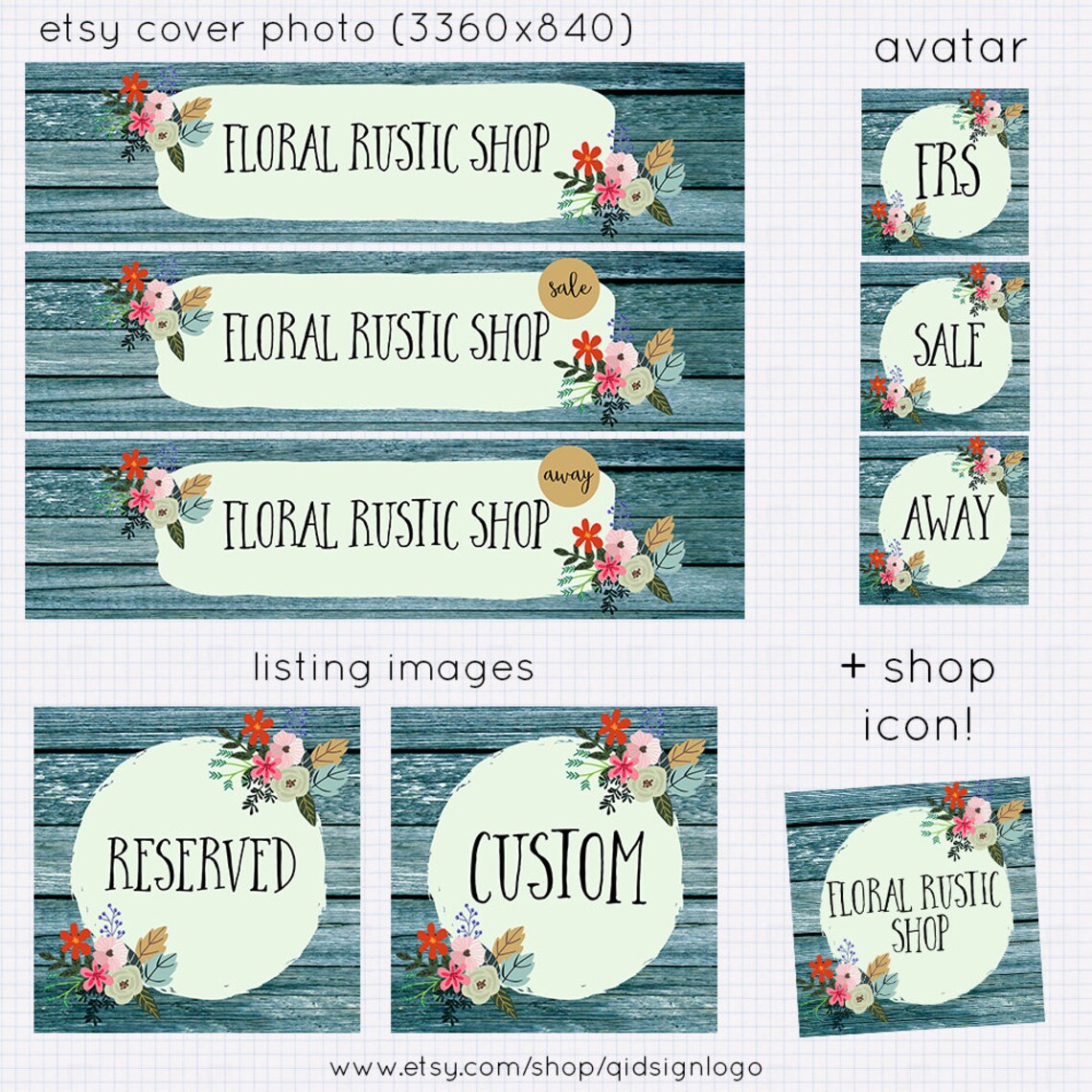 Premade Rustic Etsy Banner Shop Banner Wood Floral Set Etsy - Etsy
