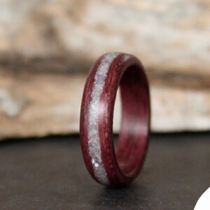 Purple Heart With Centered Mother of Pearl Inlay Handmade Bentwood Ring ...