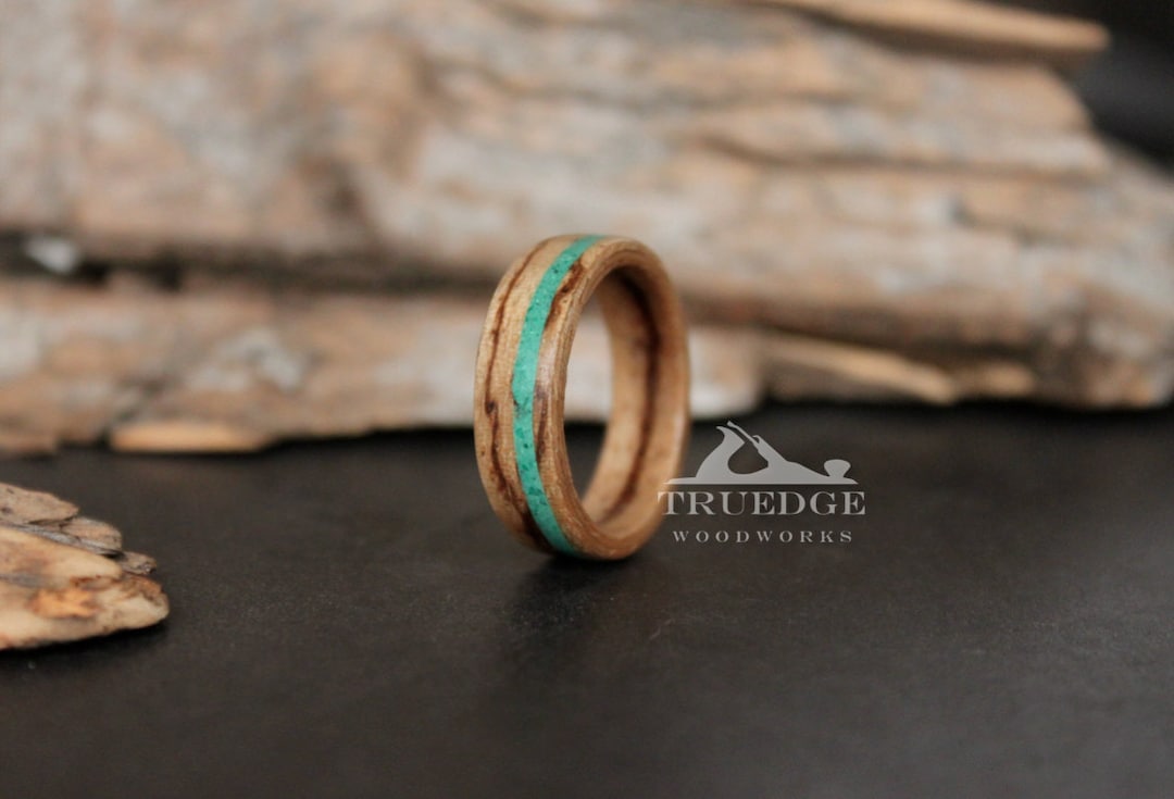 Wavy Zebra With Offset Malachite Inlay Handmade Bentwood Ring - Etsy