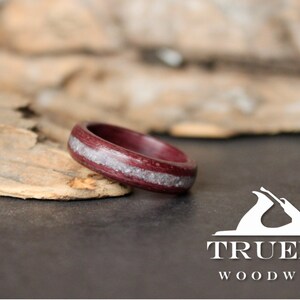 Purple Heart With Centered Mother of Pearl Inlay Handmade Bentwood Ring ...